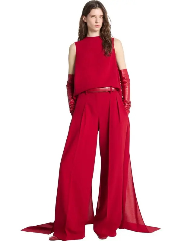 Michael Kors Stretch Wool Pleated Slouch Trousers - Red
