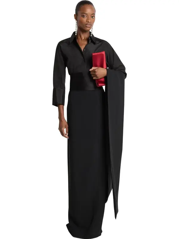 Michael Kors Double Crepe Sablé Tuxedo Pencil Skirt With Train - Black
