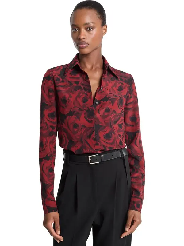 Michael Kors Hansen Floral Print Silk Crepe De Chine Blouse - Red