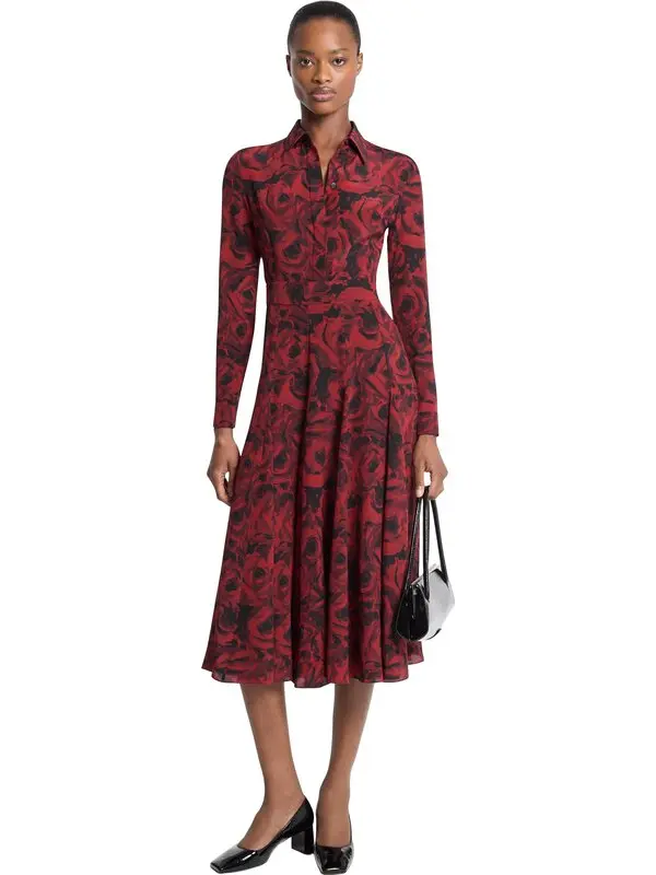 Michael Kors Floral Print Crepe De Chine Shirtdress - Red