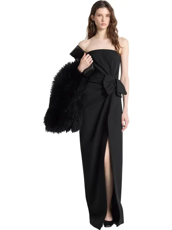 Michael Kors Wool Broadcloth Origami Strapless Dress In Size By - Black