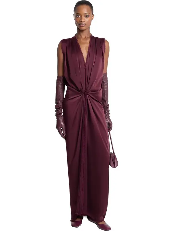Michael Kors Draped Satin Charmeuse Column Gown - Red