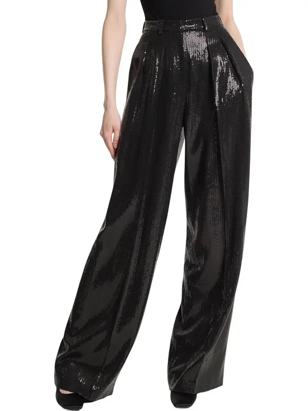 Michael Kors Sequined Crepe Pleated Slouch Trousers - Black