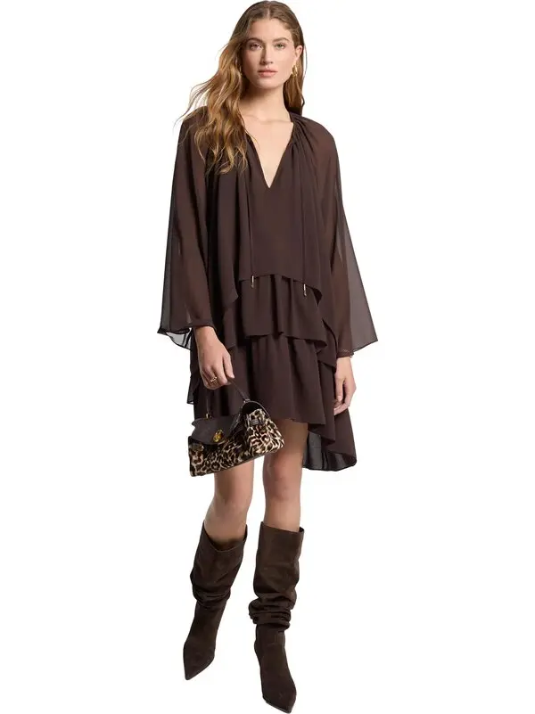 Michael Kors Ruffled Georgette High-low Dress - Brown