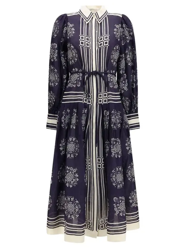 ALEMAIS Banderra Floral Midi Shirt Dress - Blue