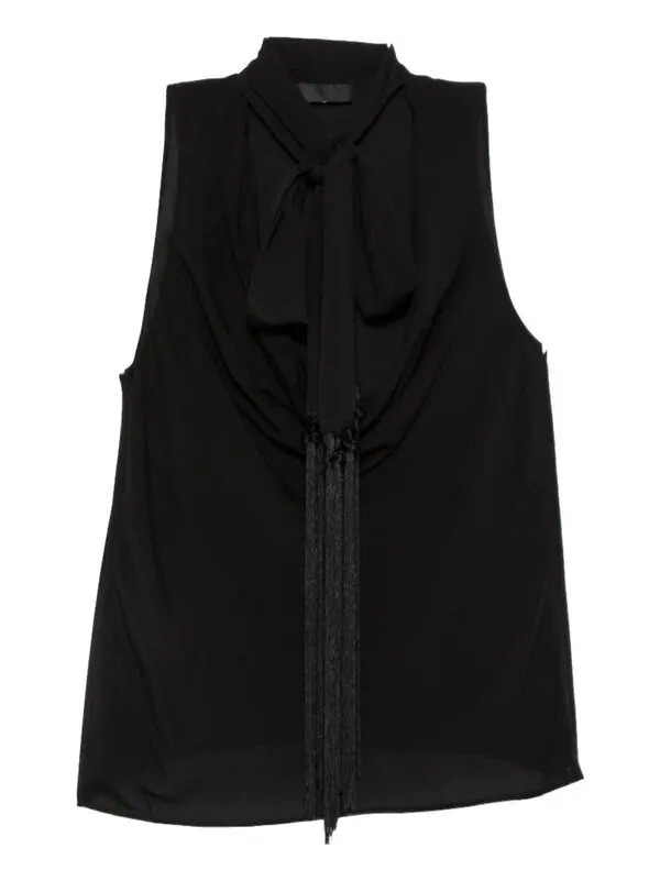 Liu Jo Fringe-detail Pussy-bow Top - Black