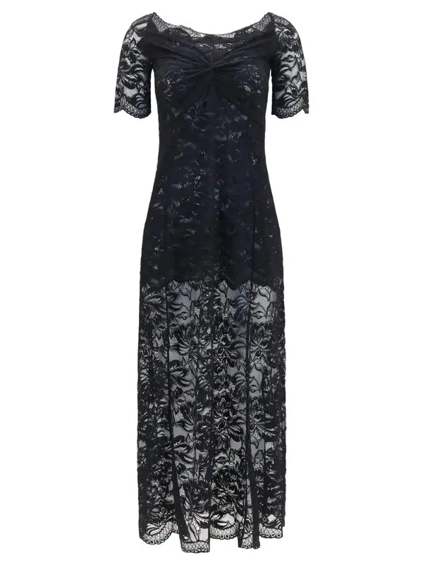 Rabanne Floral Lace Bardot Maxi Dress - Black
