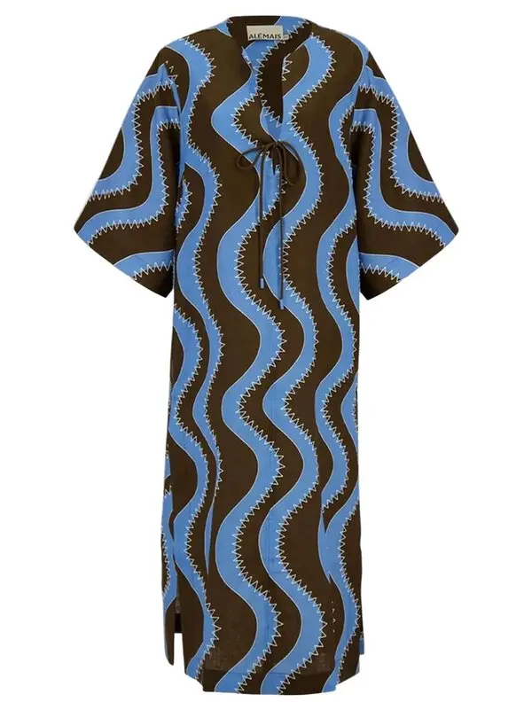 ALEMAIS Wave Printed Frankie Midi Dress - Blue