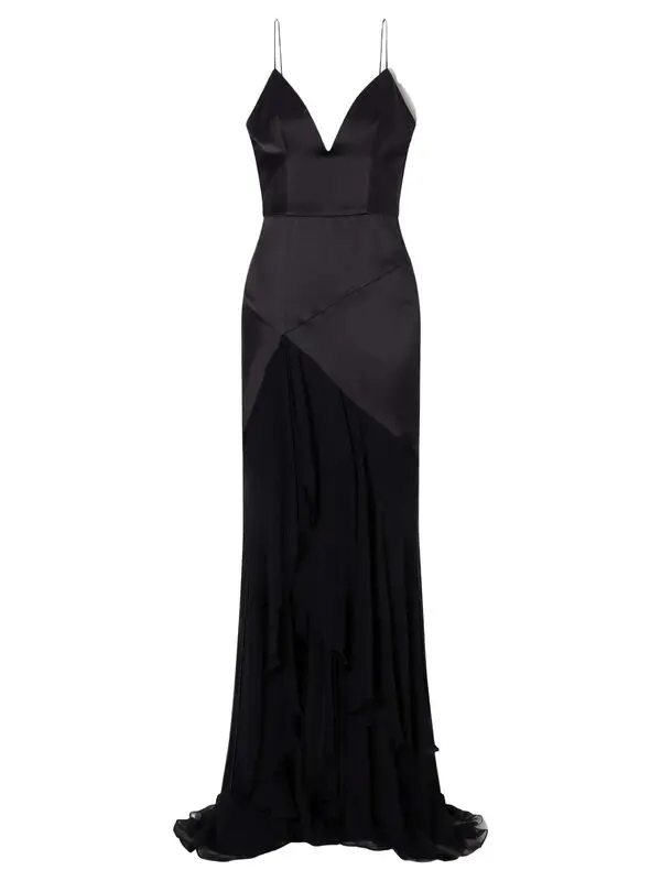 Alex Perry Paneled Silk-satin And Georgette Gown - Black