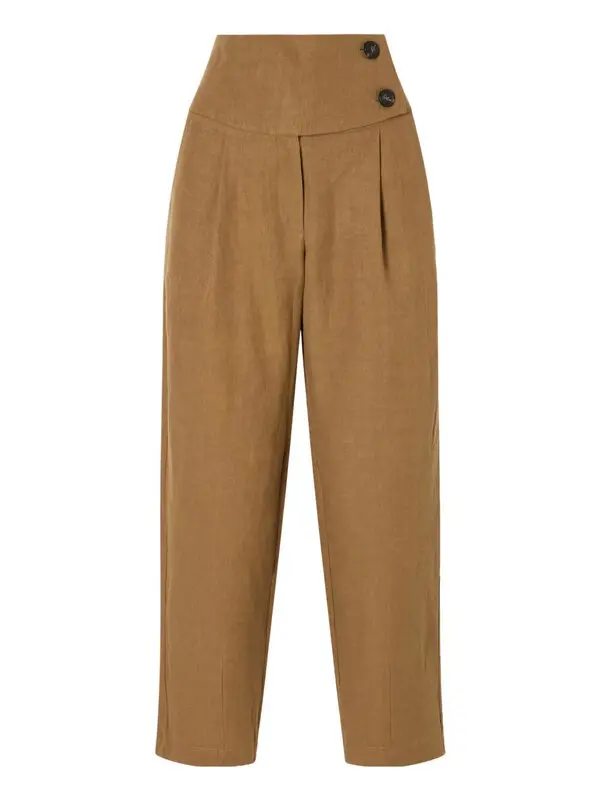 Le Kasha Lightbrown Highwaist Linen Pant - Brown