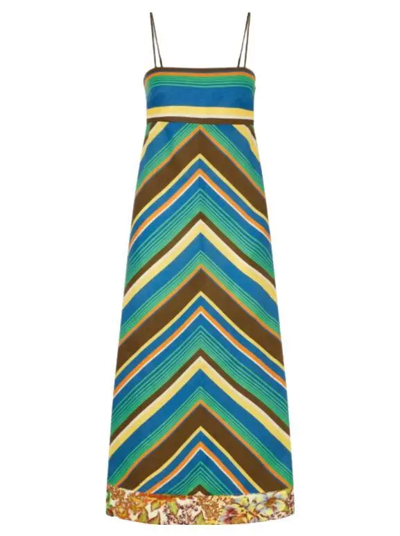 ALEMAIS Striped Floral-print Linen Midi Dress - Multicolor