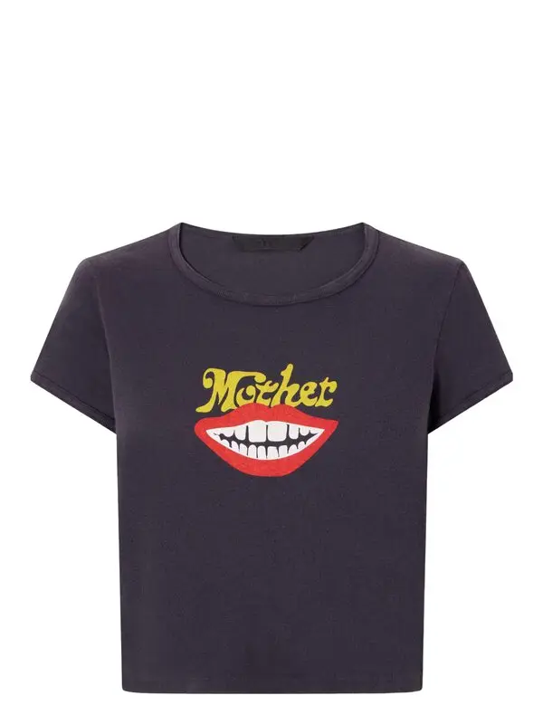 MOTHER Cropped Printed Cotton-jersey T-shirt - Black
