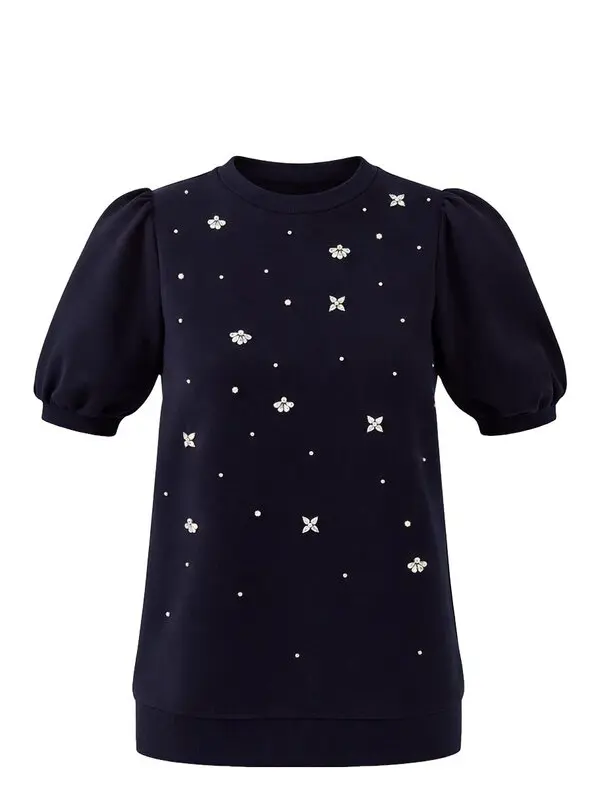 EXQUISE Crystal Aderyn Balloon Sleeve Sweatshirt - Blue
