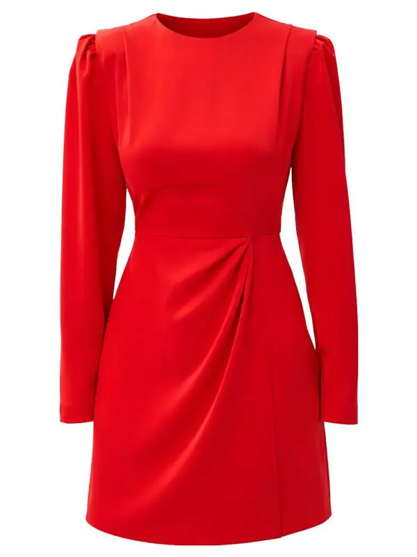 EXQUISE Braedon Waist Detailed Crew Neck Midi Dress - Red