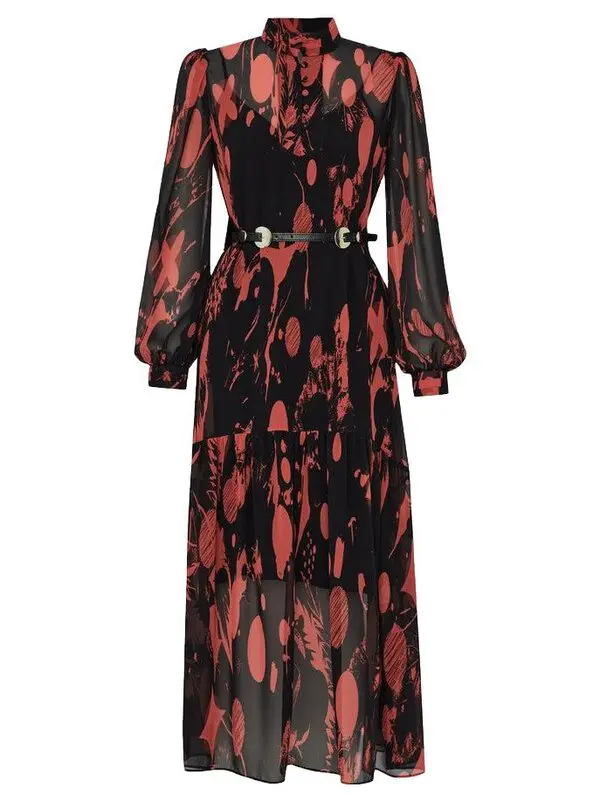 EXQUISE Allyn Chiffon Midi Dress - Red