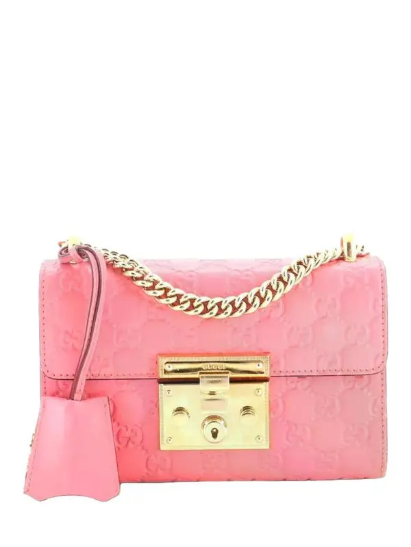 Gucci Padlock Shoulder Bag Guccissima Leather Small Crossbody Bag - Pink