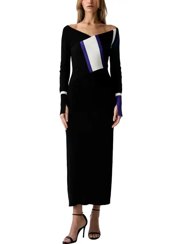 Patrizia Pepe Colour-block Ribbed Midi Dress - Black