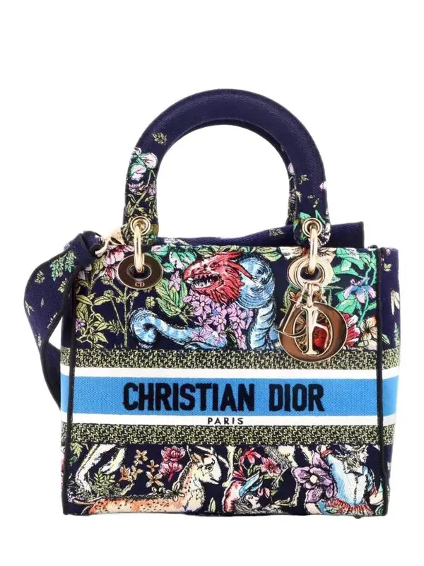 Dior Lady D-lite Bag Embroidered Canvas Medium Satchel - Multicolour