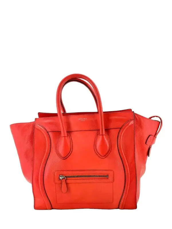 Celine Grainy Leather Luggage Mini Tote Bag - Red