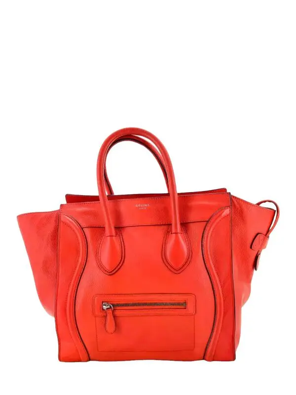 Celine Grainy Leather Luggage Mini Tote Bag - Red