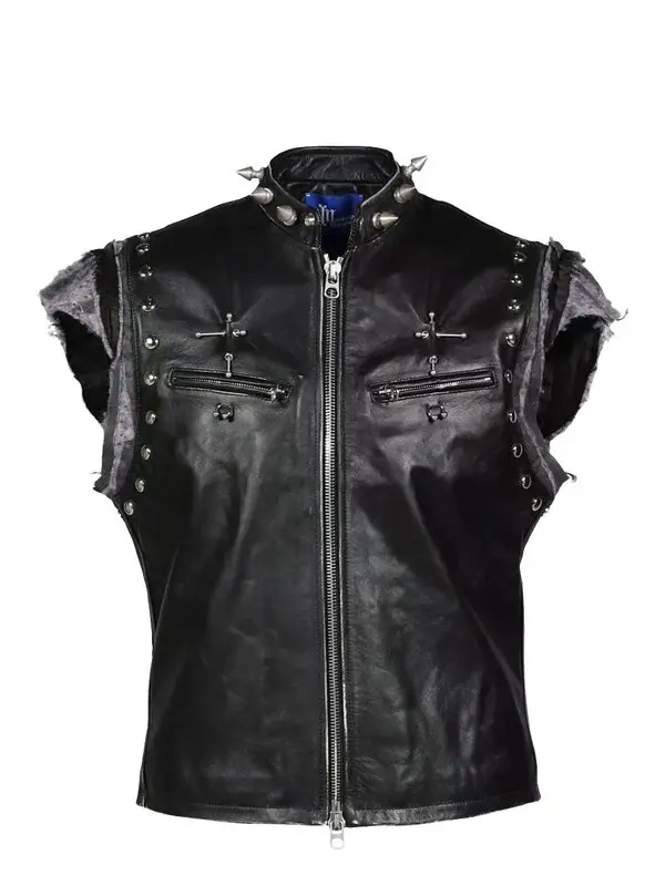 MARKING DISTANCE Gimp Spike-embellished Leather Gilet - Blue