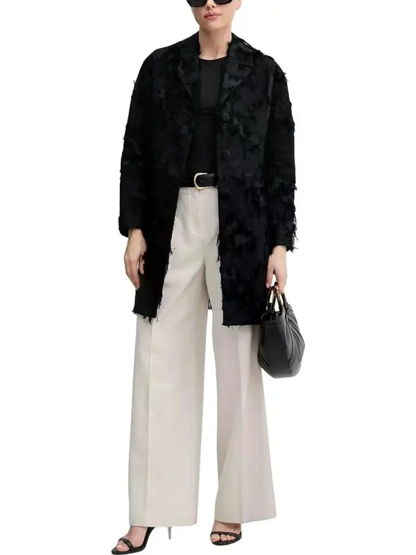 Sisley Fringed Jacquard Coat - Black