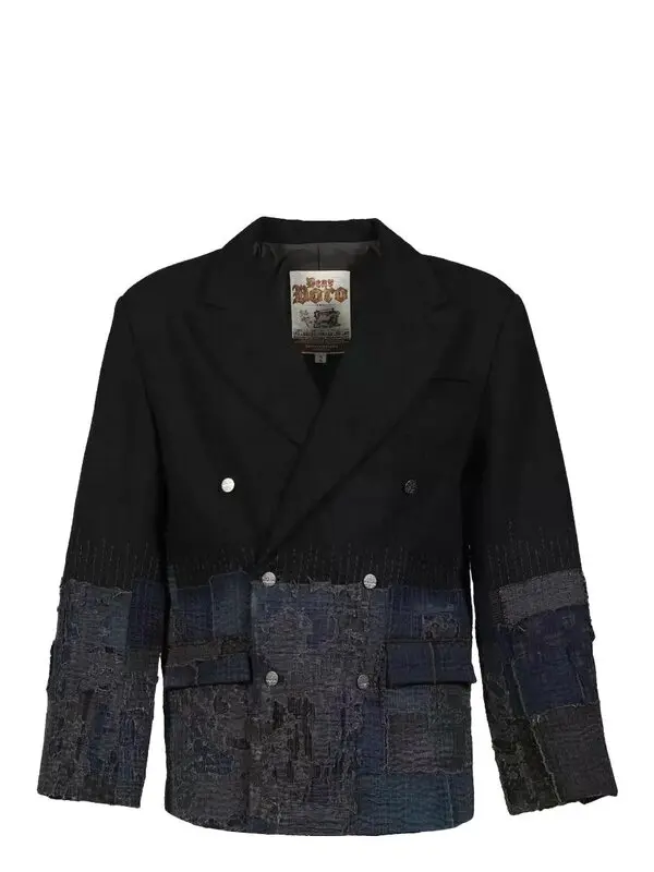 DEAR BORO Double-breasted Patchwork Blazer - Black