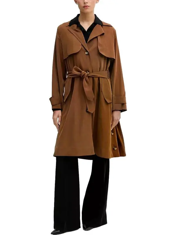Sisley Belted Button-down Trench Coat - Brown