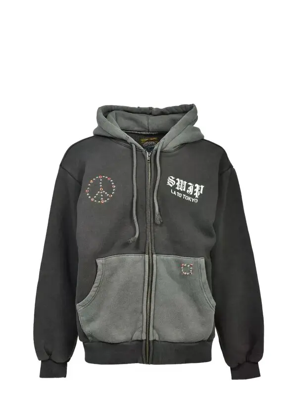 SWJP Stud-embellished Graphic-print Hoodie - Grey