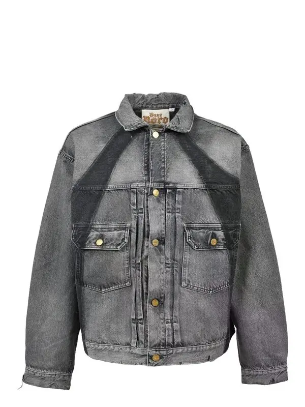 DEAR BORO Faded-effect Boxy Denim Jacket - Grey