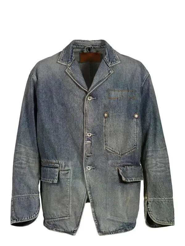 DAIRIKU Stitched Draping Denim Jacket - Blue