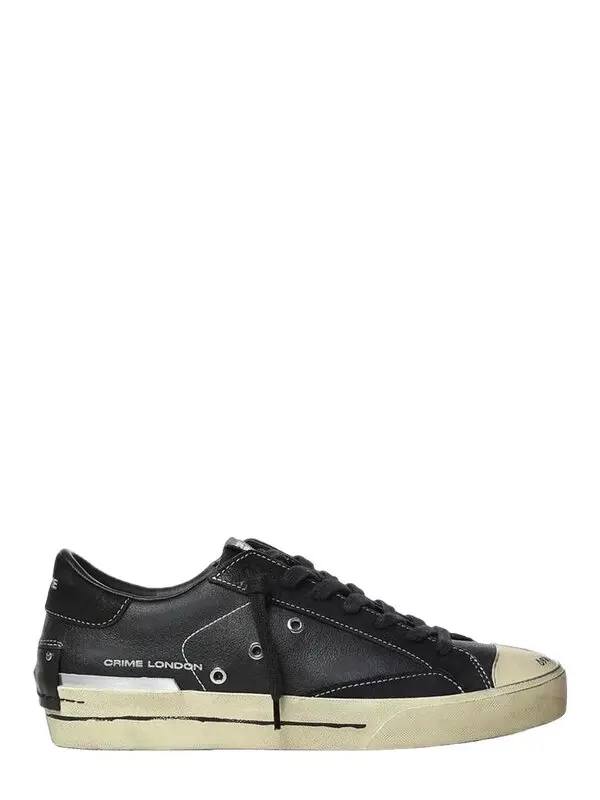 CRIME LONDON Midnight Distressed-effect Leather Sneakers - Black