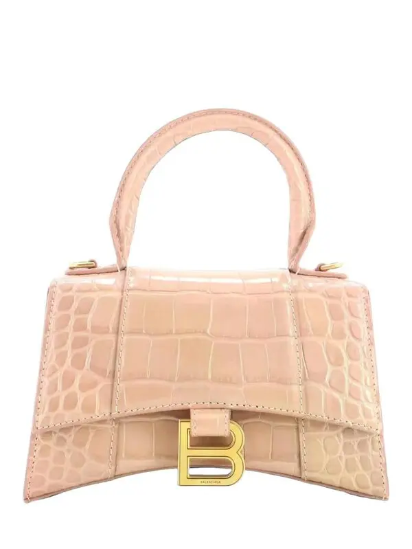 Balenciaga Hourglass Top Handle Bag Crocodile Embossed Leather Xs Satchel - Neutrals