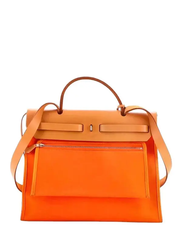 Hermès Herbag Zip Leather And Toile 31 Shoulder Bag - Orange