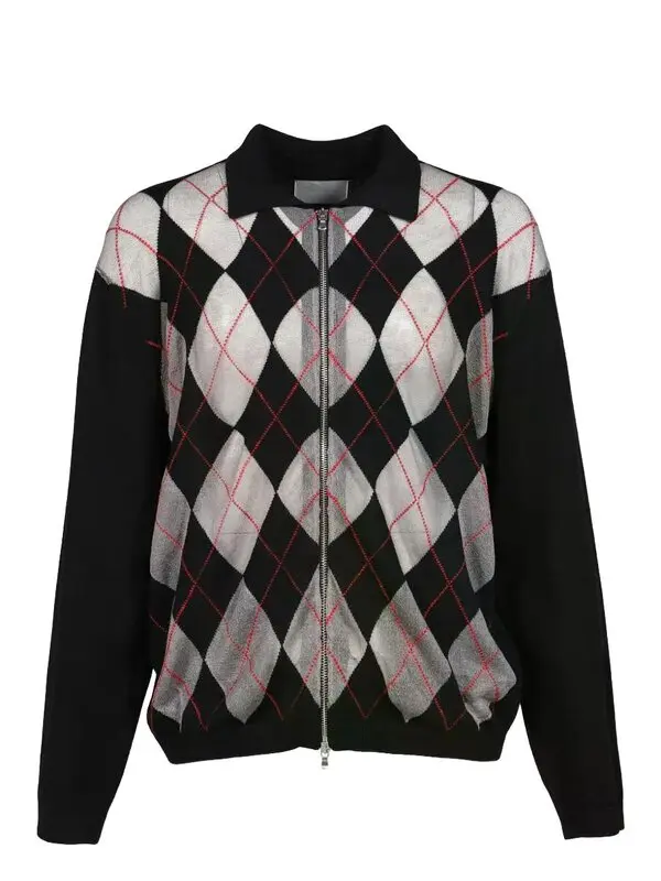 CEDARWOOD Cities Argyle Zip-up Cardigan - Black