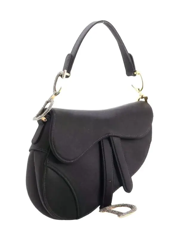 Dior Saddle Handbag Satin With Crystals Mini Shoulder Bag - Black