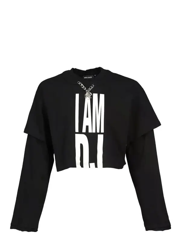 FINE CHAOS Layered Design Cropped T-shirt - Black