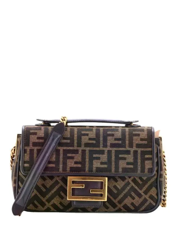 Fendi Zucca Canvas Medium Baguette Chain Crossbody Bag - Brown