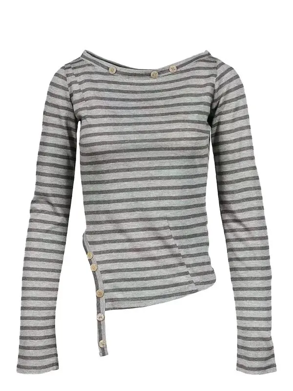 POST ARCHIVE FACTION Striped Off-shoulder Top - Grey