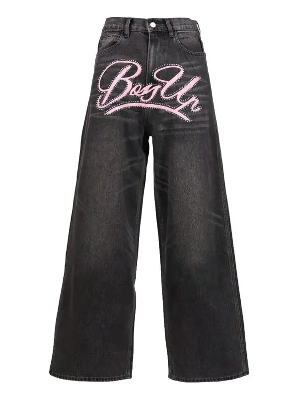 BOSSUP Swarovski Crystal-embellished Baggy Jeans - Black