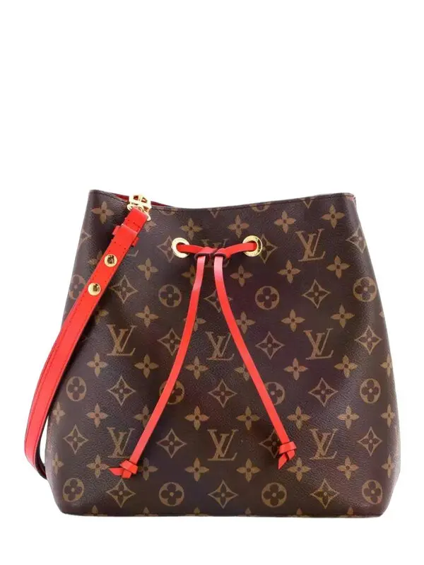 LOUIS VUITTON Neonoe Handbag Monogram Canvas With Leather Mm Bucket Bag - Red