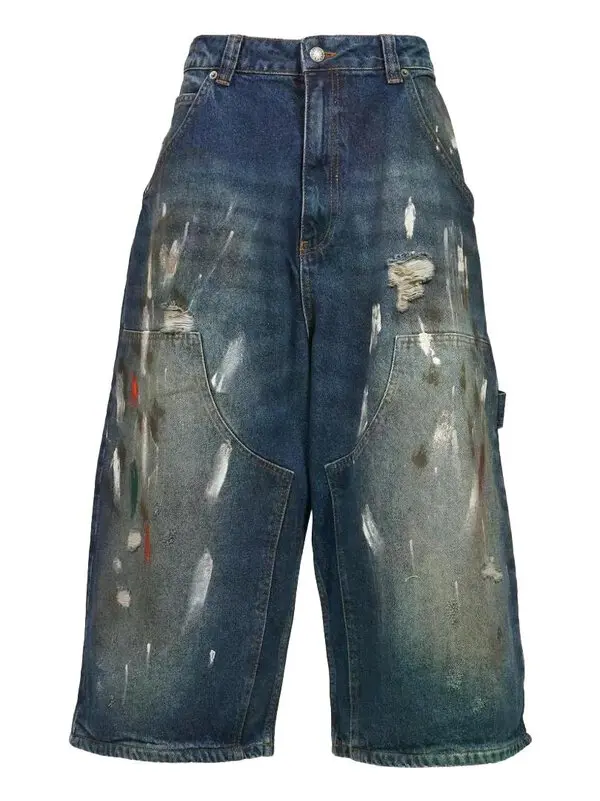 JADED LONDON Colossus Painted Denim Shorts - Blue