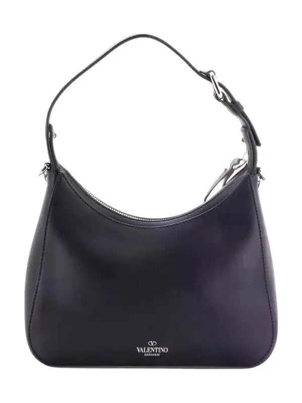 Valentino Garavani Vltn Printed Leather Small Hobo Bag - Black