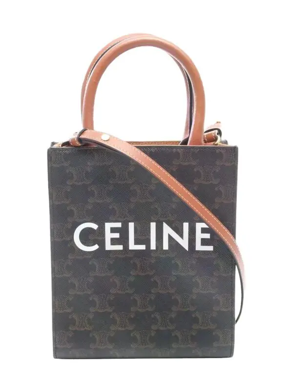 Celine Triomphe Canvas Logo Print Tote Bag - Black