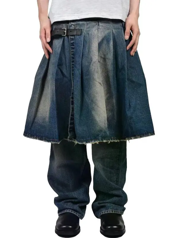 DOMENICO OREFICE Pleated Distressed-effect Midi Skirt - Blue