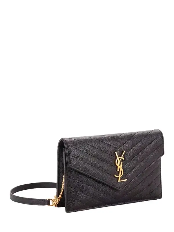 Saint Laurent Classic Monogram Wallet On Chain Matelasse Chevron Leather Small Crossbody Bag - Black