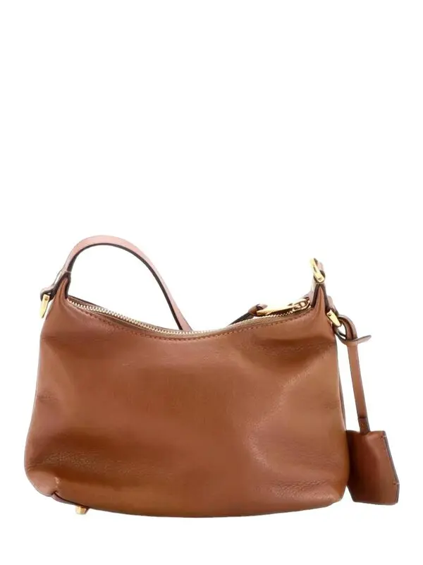Versace Tag Leather Hobo Bag - Brown