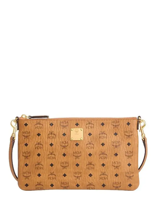Mcm Aren Visetos Crossbody Pouch Bag - Cognac