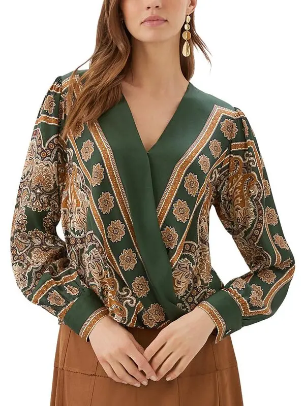 Karen Kane Long Sleeve Drape Front Top - Print