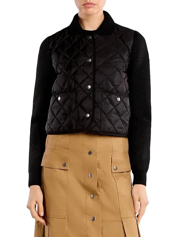Moncler Diamond Quilted Padded Wool Cardigan - Black